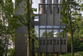 Vector Architects funnels light to forest spa with tubular concrete ...